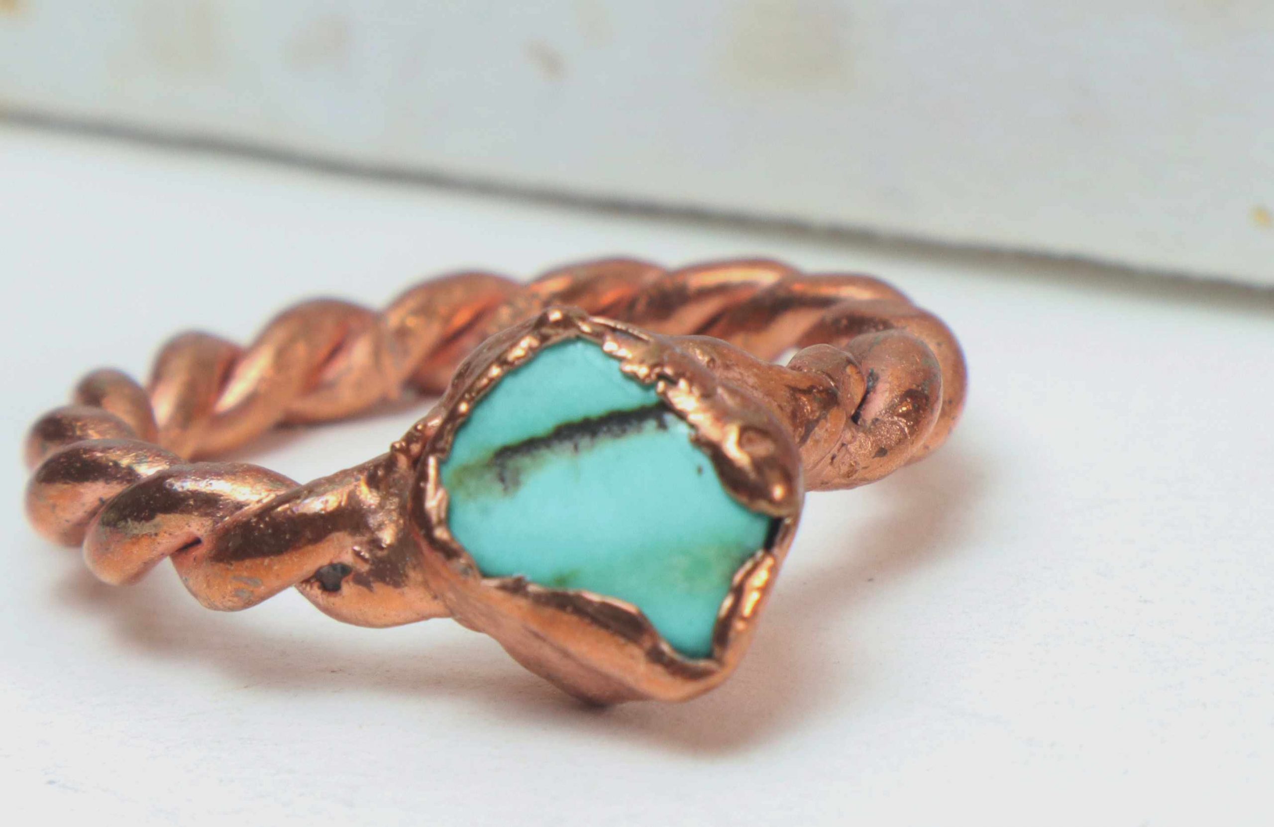 Ring Patina on Copper with Raw Turquoise Gemstone Size 6.5 Great Gift ...