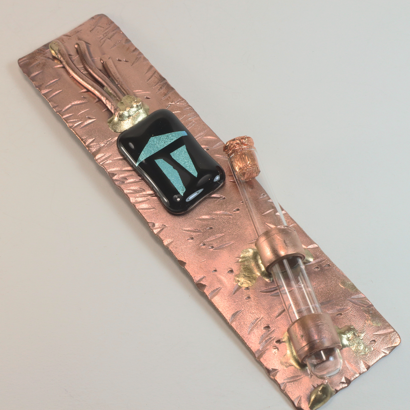 Mezuzah Copper Case with Copper Shin and Fused Glass Accent 6″ Long for ...
