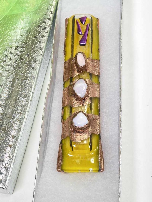 Fused Glass | Copper Inlays | Raw Rose quartz Gemstones Mezuzah Case ...