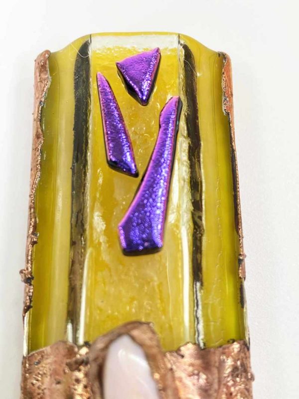 Fused Glass | Copper Inlays | Raw Rose quartz Gemstones Mezuzah Case ...